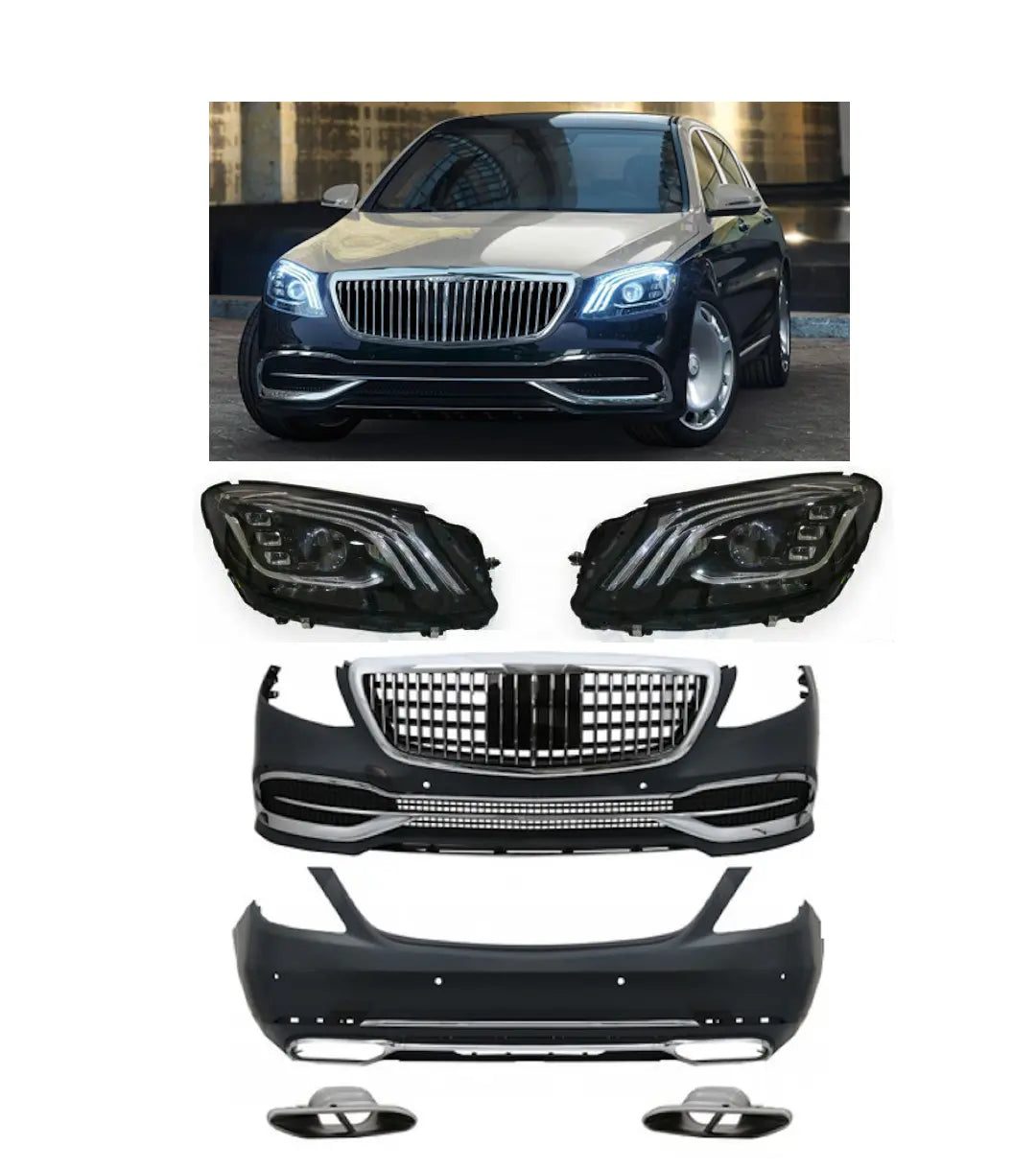 "Maybach Style" Body Kit 14-20 220 S-Class W222 560 Conversion Full S6 ...